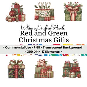 Red and Green Christmas Gifts Clip Art Set | Holiday Digital Images ...