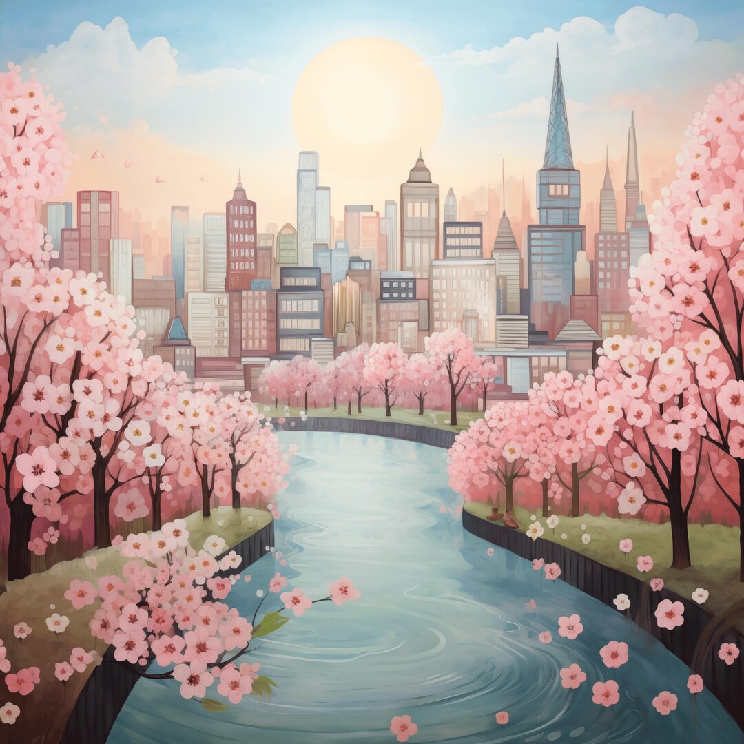 Spring City Skylines Digital Pages | Printable Digital City Backgrounds ...