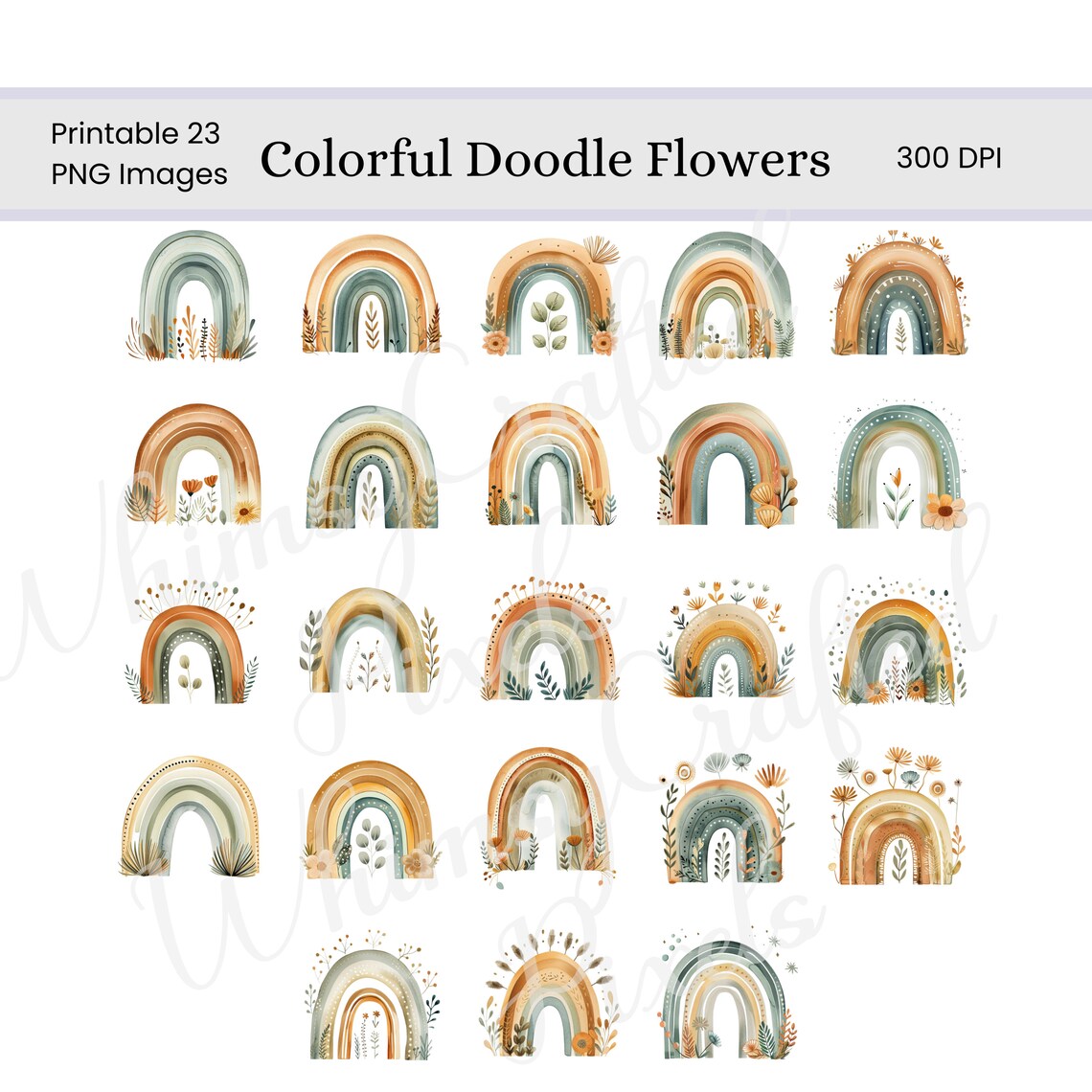 Boho Rainbows Clip Art Set Cute Digital Images for Scrapbooks, Card ...