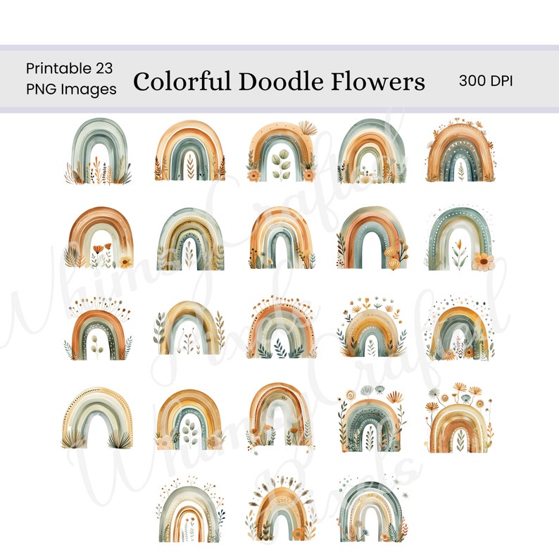 Boho Rainbows Clip Art Set Cute Digital Images for Scrapbooks, Card ...