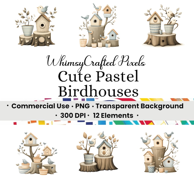 Cute Pastel Birdhouses Clip Art Set | Digital Images | Scrapbooks, Card ...