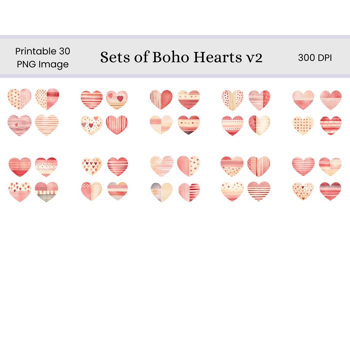 Sets of Boho Hearts V2 Clip Art Set | Valentine Digital Images for ...