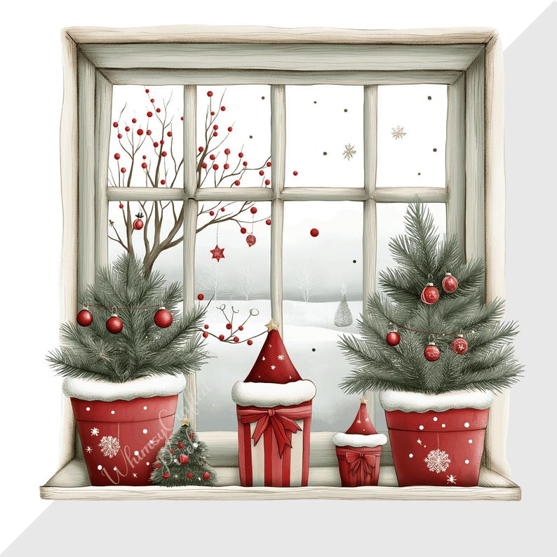 Charming Christmas Windows Clip Art Set | Digital Holiday Images for ...