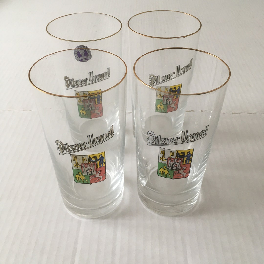 Vintage Pilsner Urquell Set of Four Gold Rim Beer Glasses Made in ...