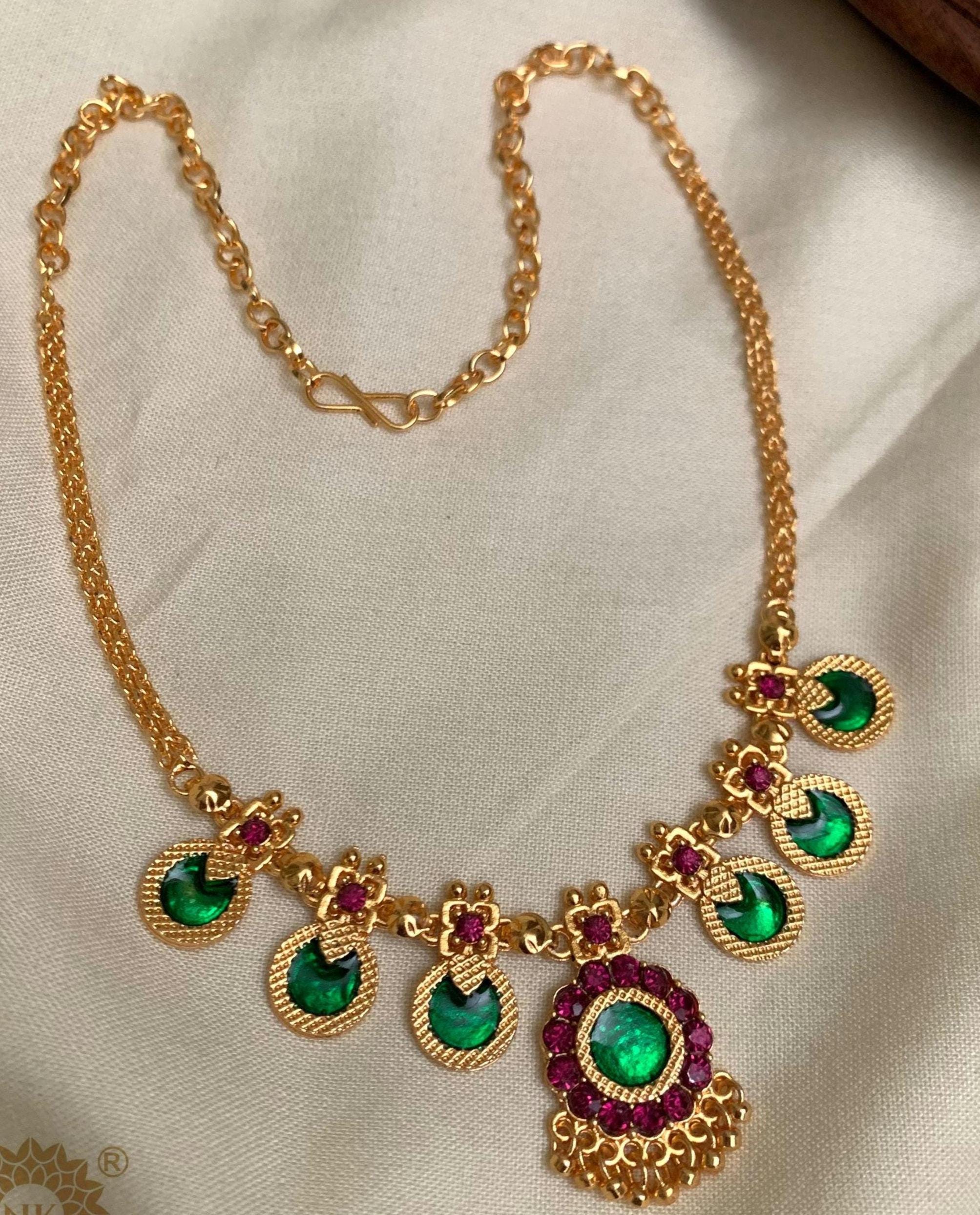 Kerala Style Palakka Necklace With Matching Earrings / Gold Plated ...