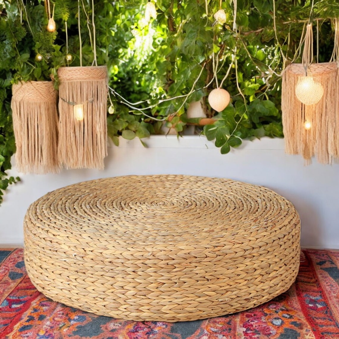 Water Hyacinth Floor Cushion Straw Floor Pouf Footrest Round Coffee ...
