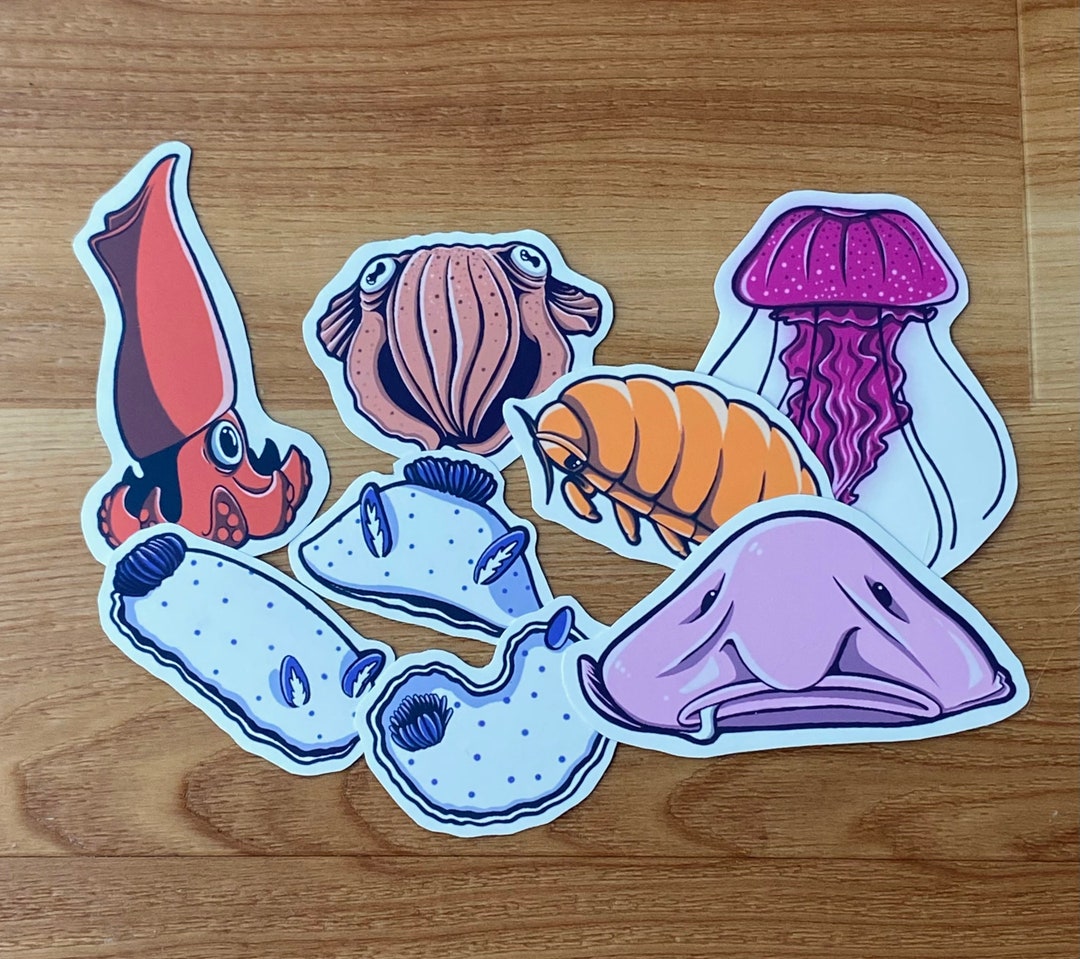 Cute Marine Animal Sticker Set of 8, Sticker Pack, Sea Bunny ...