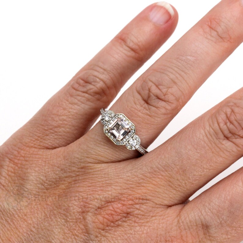 Asscher Morganite Engagement Ring Asher Diamond Halo Morganite Ring 3 ...