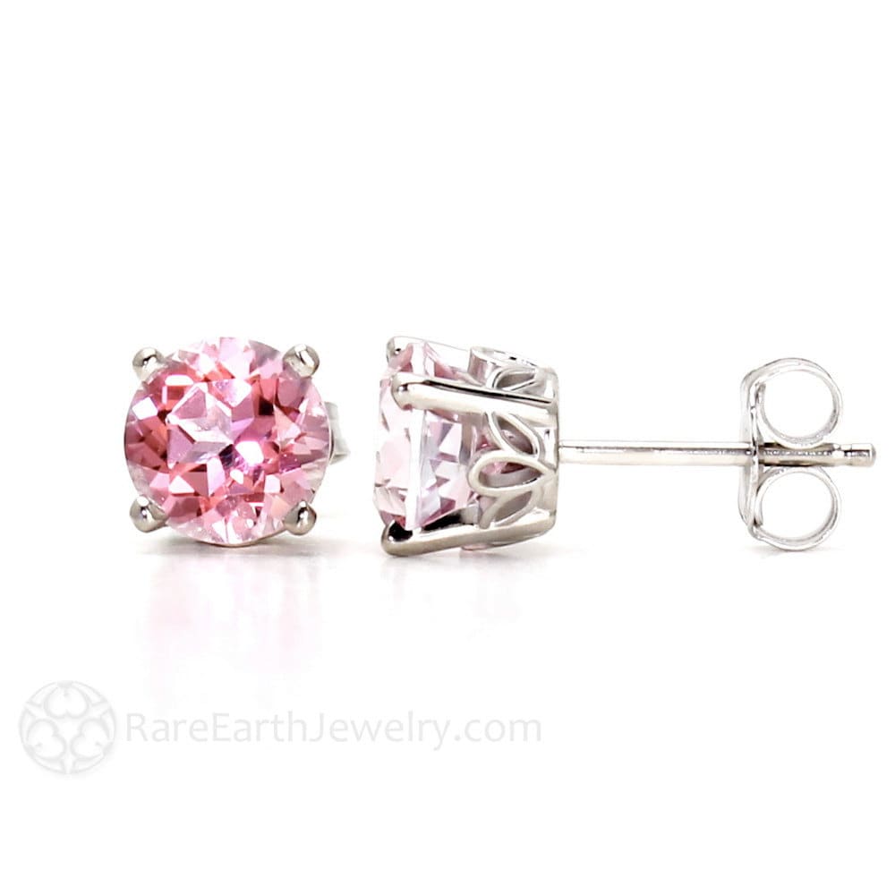 Pink Topaz Earrings 14K Pink Stud Earrings 5mm 6mm 8mm Post - Etsy