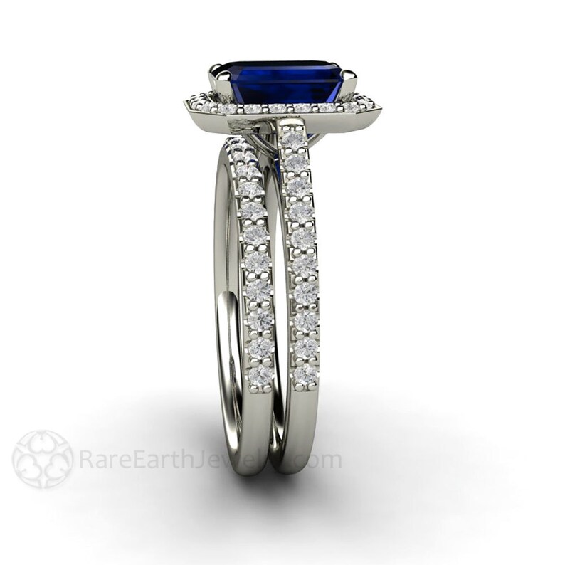 Blue Sapphire Engagement Ring Bridal Set Sapphire Ring Diamond - Etsy