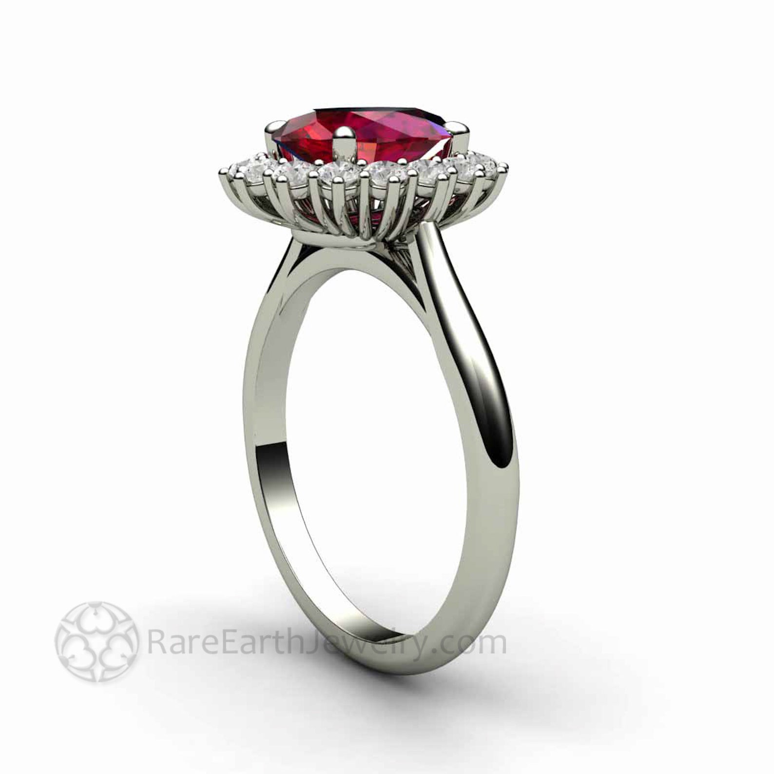 Ruby Engagement Ring Oval Ruby Ring Diamond Cluster Ruby Halo - Etsy