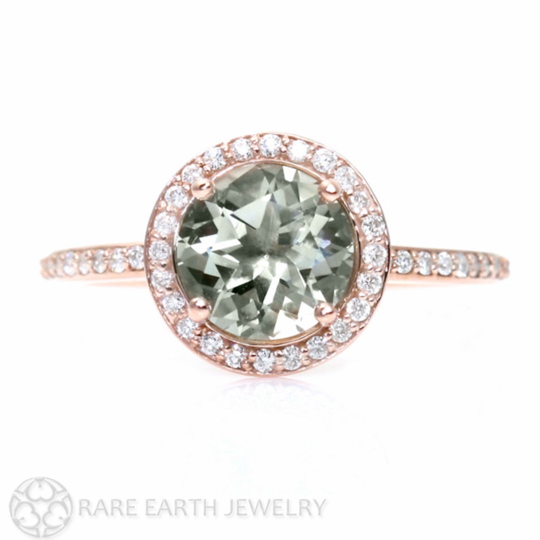 Rose Gold Green Amethyst Ring Natural Green Quartz Engagement Ring ...