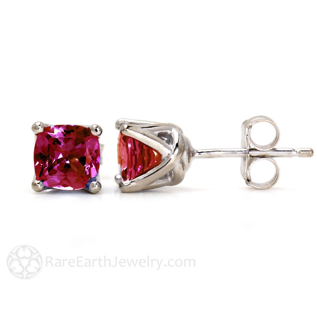 Cushion Cut Ruby Earrings Ruby Stud Earrings in 14K Gold Red Gemstone ...