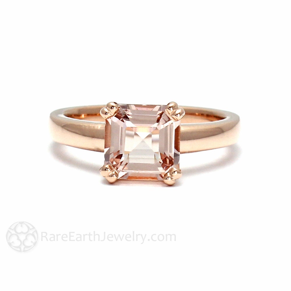 Asscher Morganite Engagement Ring Morganite Ring Asher Solitaire Double ...