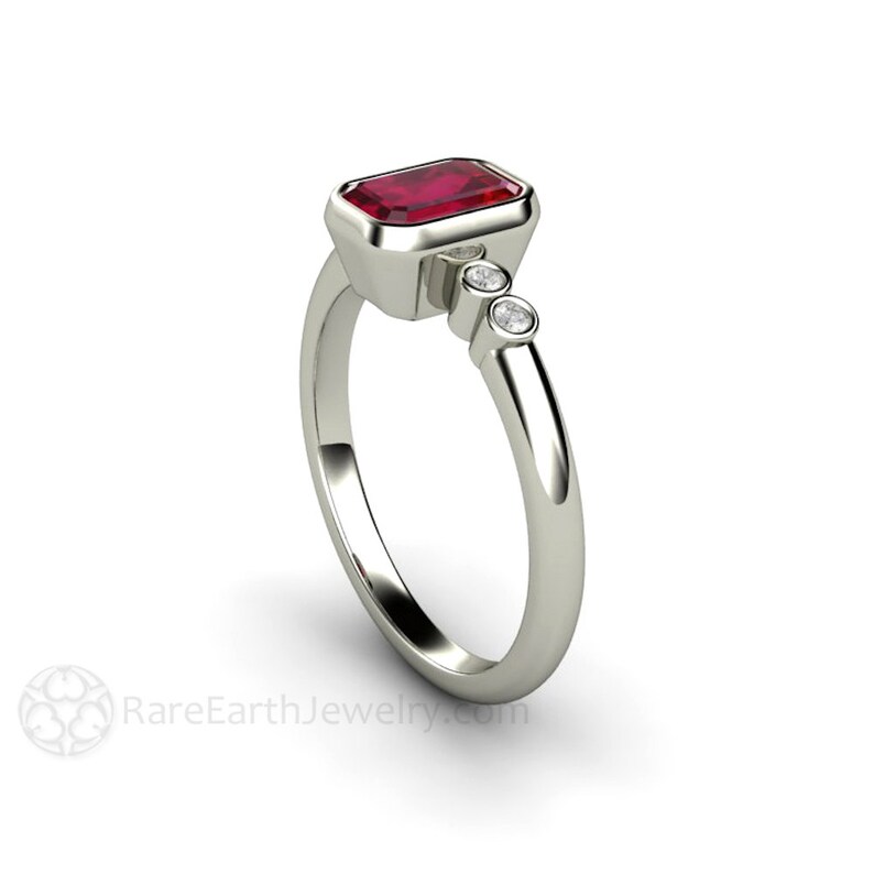 Ruby Engagement Ring Bezel Set Ruby Ring Emerald Cut Ruby - Etsy