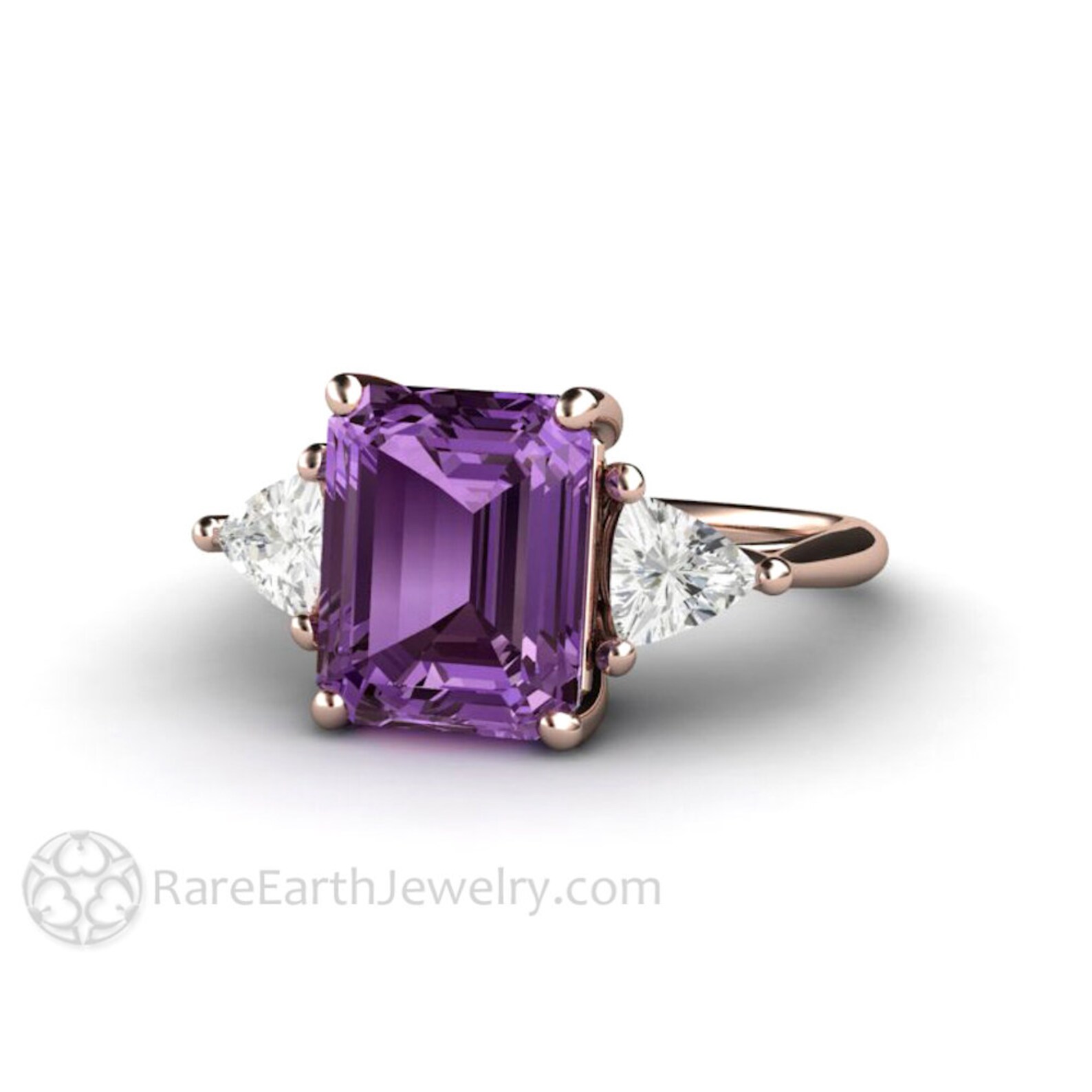Purple Sapphire Ring Emerald Cut Three Stone Engagement Ring | Etsy