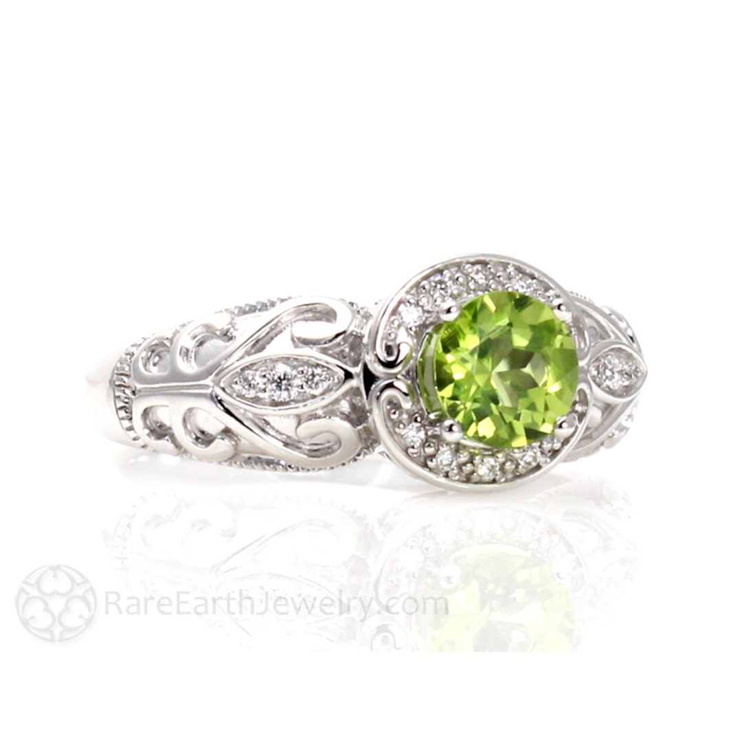 Art Deco Peridot Ring Peridot Engagement Ring Vintage Style Diamond ...