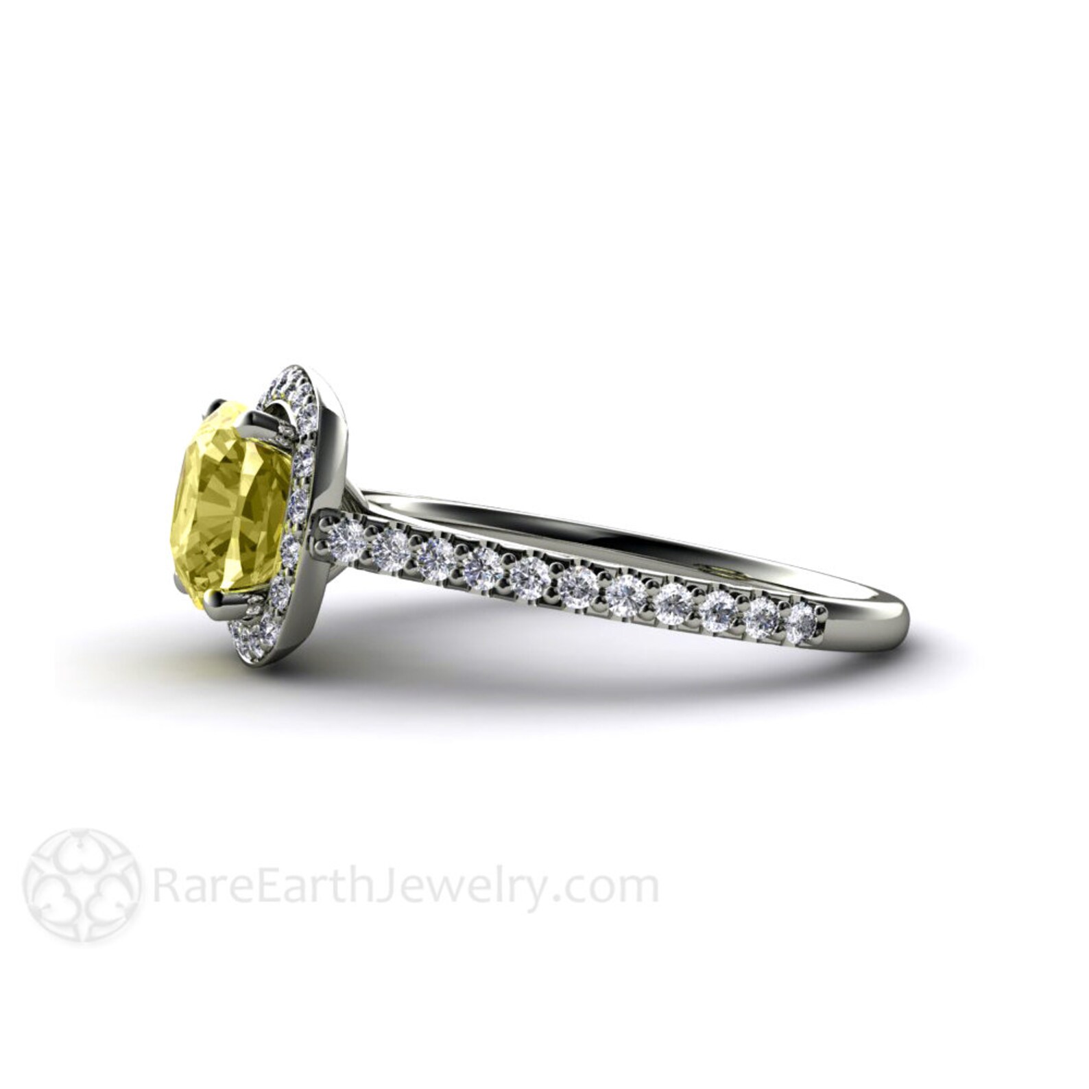 Lemon Quartz Ring Yellow Stone Engagement Ring With Diamond Halo ...
