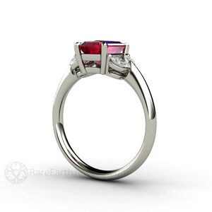 Ruby Engagement Ring Emerald Cut Ruby Ring and Diamond July Birthstone Red Stone Lab Grown Ruby ...