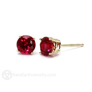 14K Gold Ruby Earrings Ruby Stud Earrings Red Gemstone Studs Ruby Post Earrings July Birthstone ...