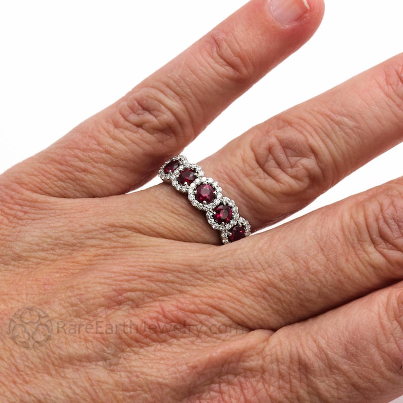 Ruby Ring Ruby Wedding Band Ruby and Diamond Anniversary | Etsy