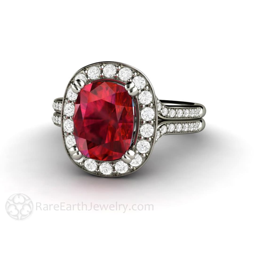 Ruby Engagement Ring Cushion Ruby Ring With Diamond Halo July ...