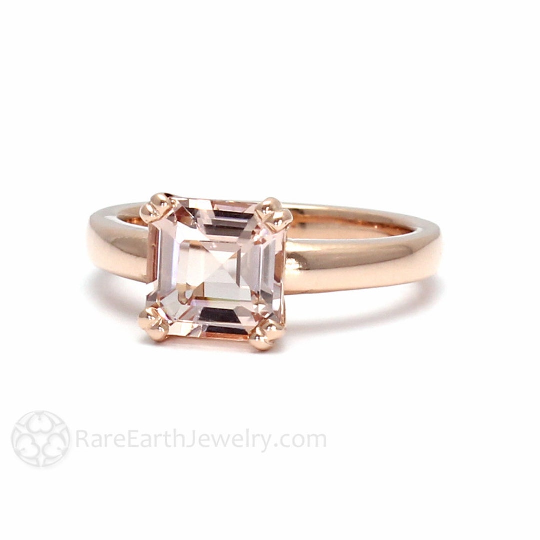 Asscher Morganite Engagement Ring Morganite Ring Asher Solitaire Double ...