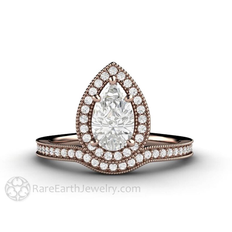 Upside Down Pear Cut Engagement Ring Inverted Pear Moissanite - Etsy