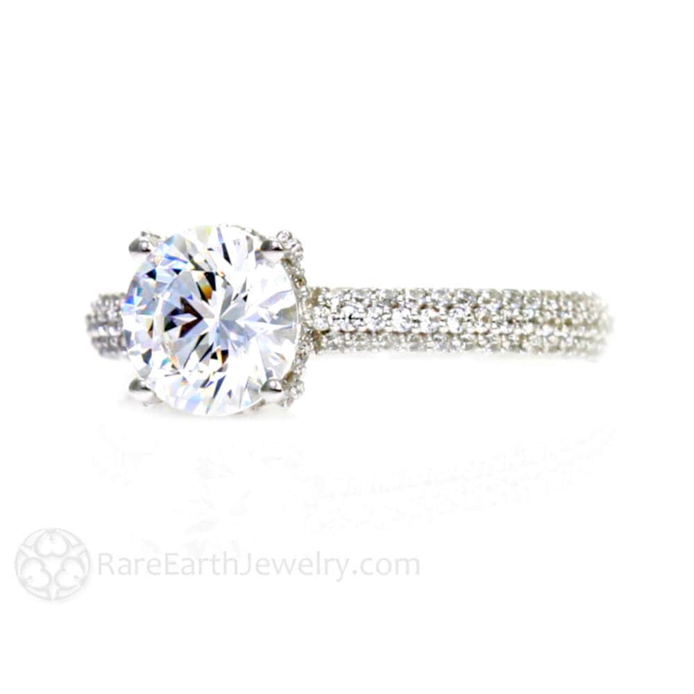 Platinum Pave Diamond Moissanite Engagement Ring Moissanite Ring ...