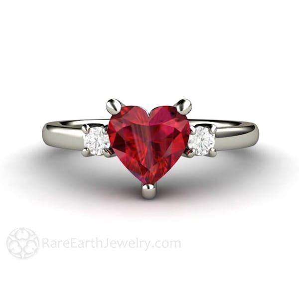 Heart Shaped Ruby Ring With Diamonds - Etsy