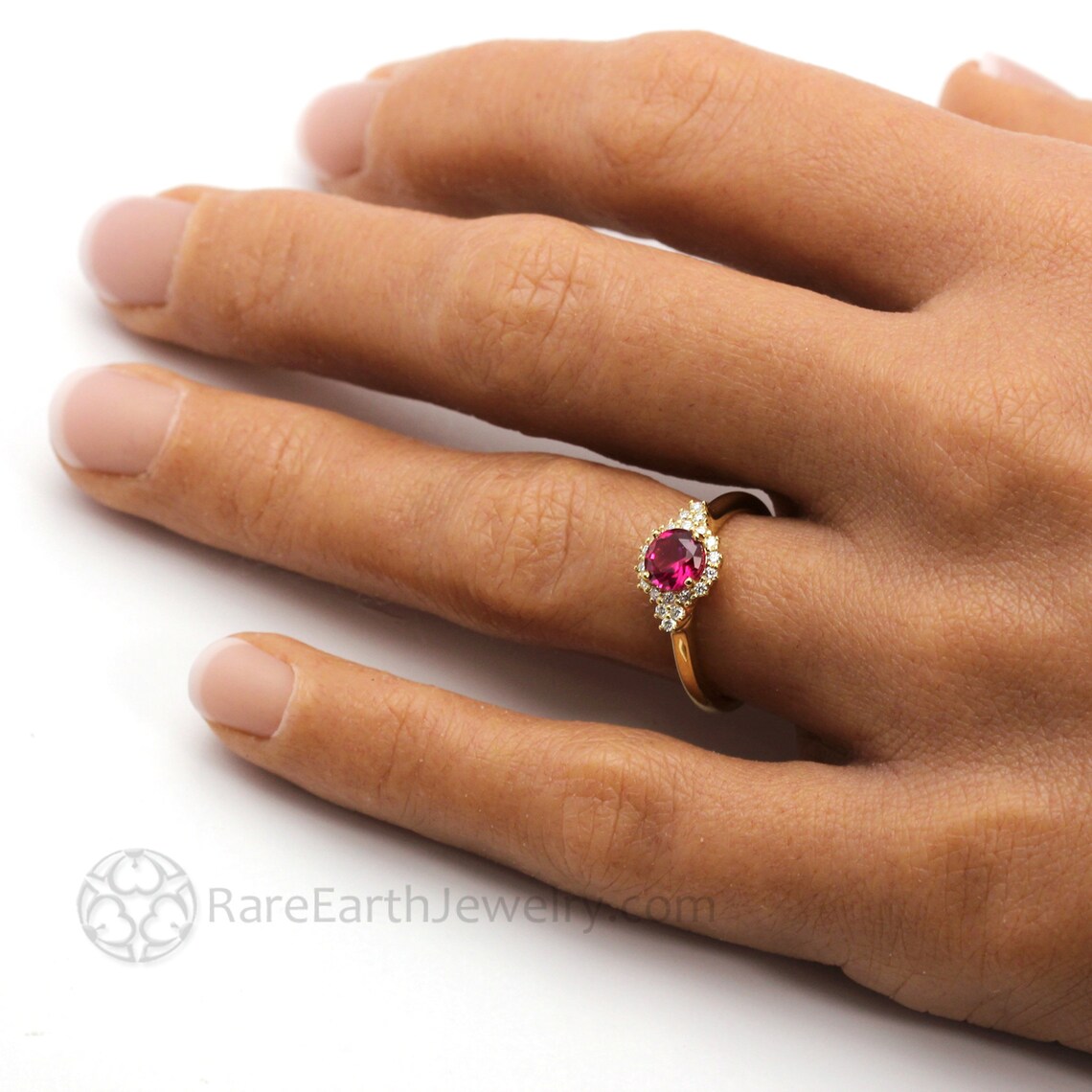 Vintage Inspired Ruby Engagement Ring Round Ruby Ring Cluster - Etsy