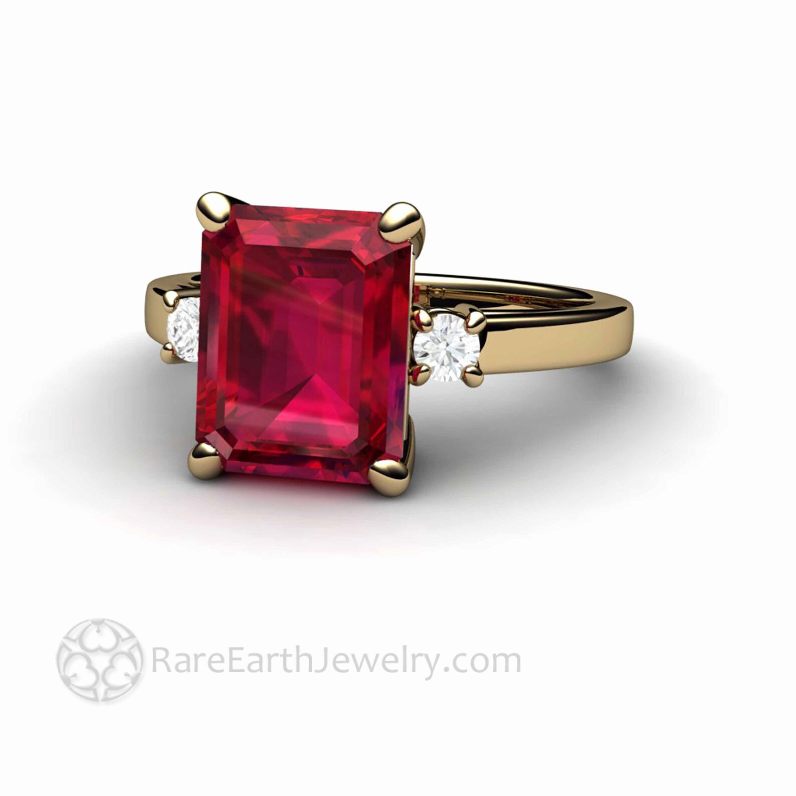 Ruby Engagement Ring Emerald Cut 3 Stone Ruby Ring With - Etsy