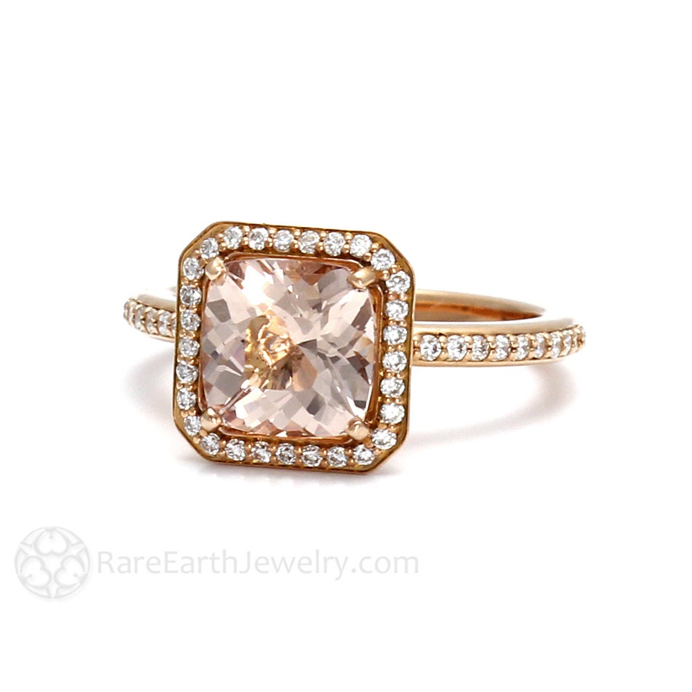 Cushion Morganite Engagement Ring With Diamond Halo Bespoke