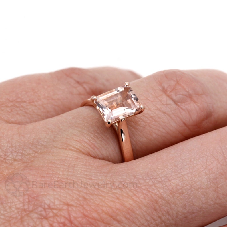 Morganite Ring 14k Rose Gold Emerald Cut Morganite Engagement Etsy