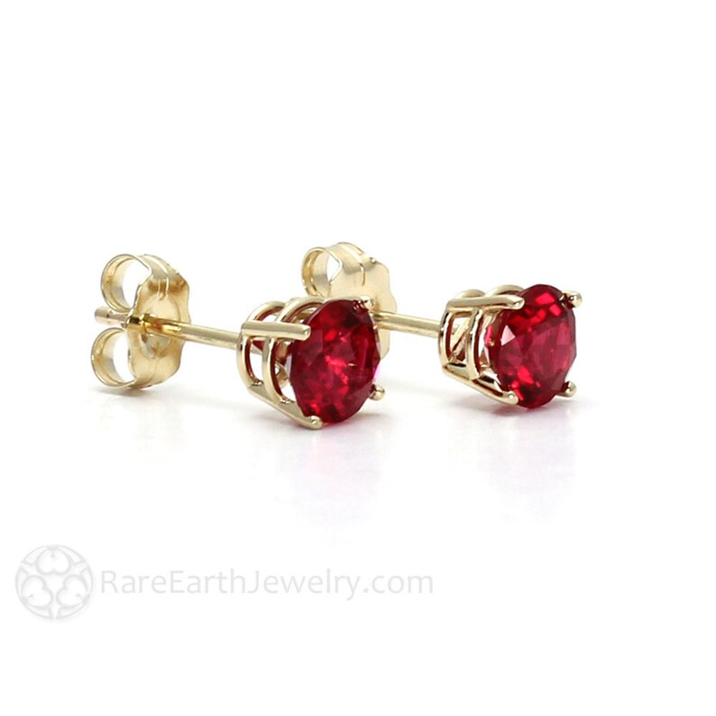 14K Gold Ruby Earrings Ruby Stud Earrings Red Gemstone Studs Ruby Post ...