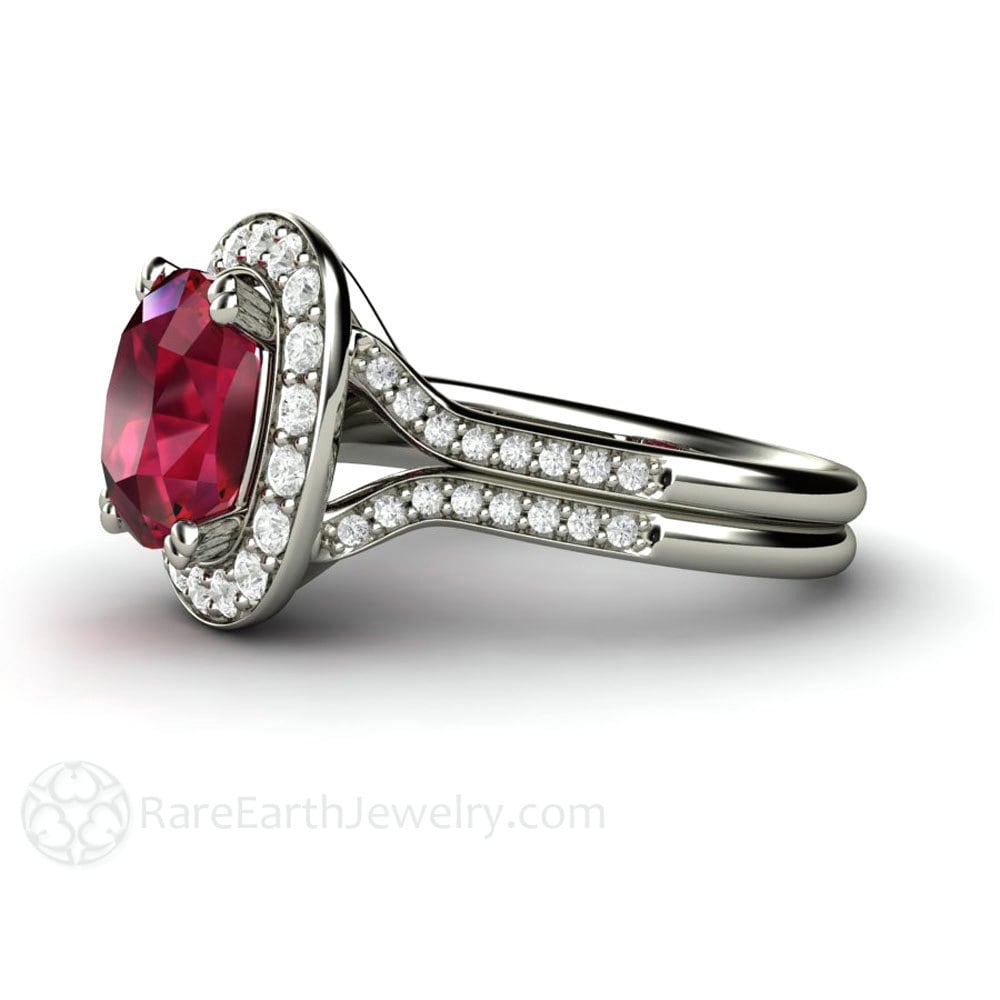 Ruby Engagement Ring Cushion Ruby Ring With Diamond Halo July - Etsy