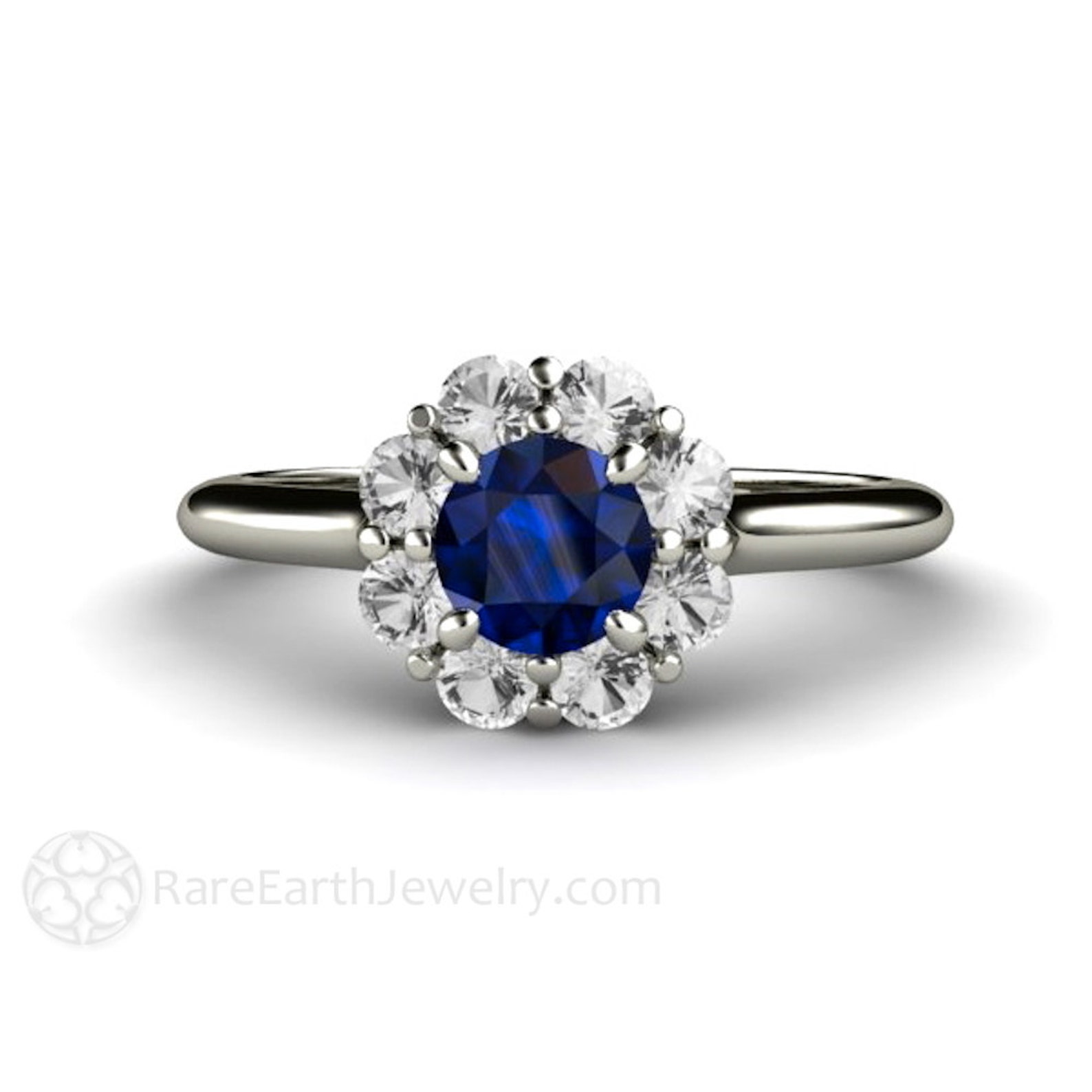 Natural Blue Sapphire Engagement Ring Flower Shaped Design With ...
