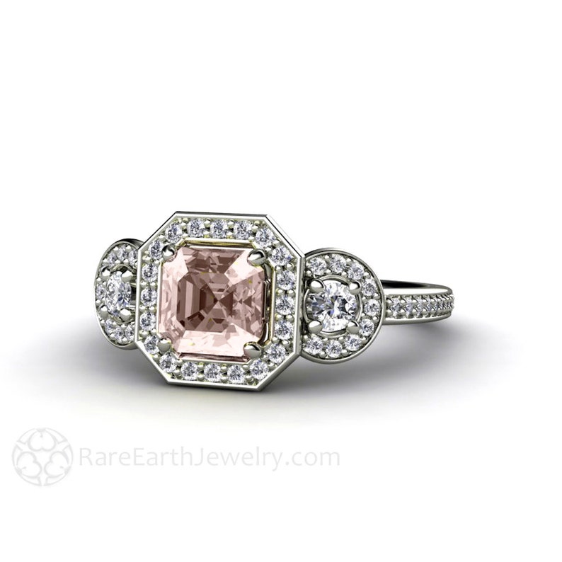 Asscher Morganite Engagement Ring Asher Diamond Halo Morganite - Etsy