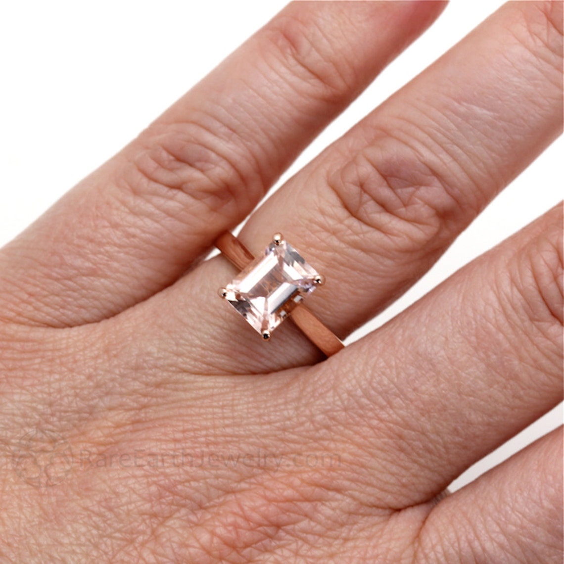 Morganite Ring 14k Rose Gold Emerald Cut Morganite Engagement Etsy