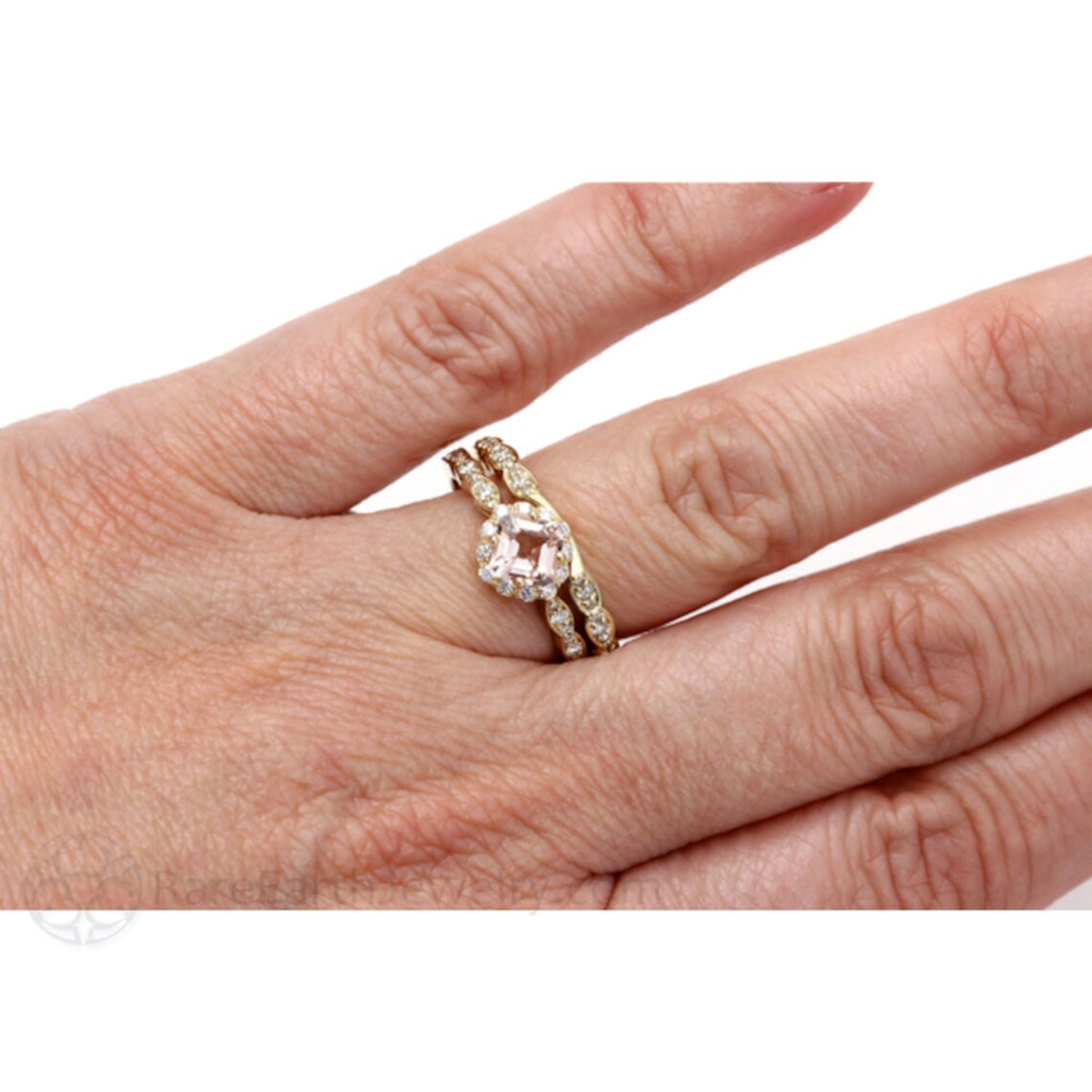 14K Asscher Morganite Wedding Set Morganite Engagement Ring - Etsy