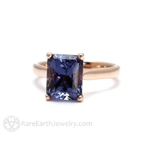 Color Change Sapphire Engagement Ring Emerald Cut Sapphire Solitaire ...