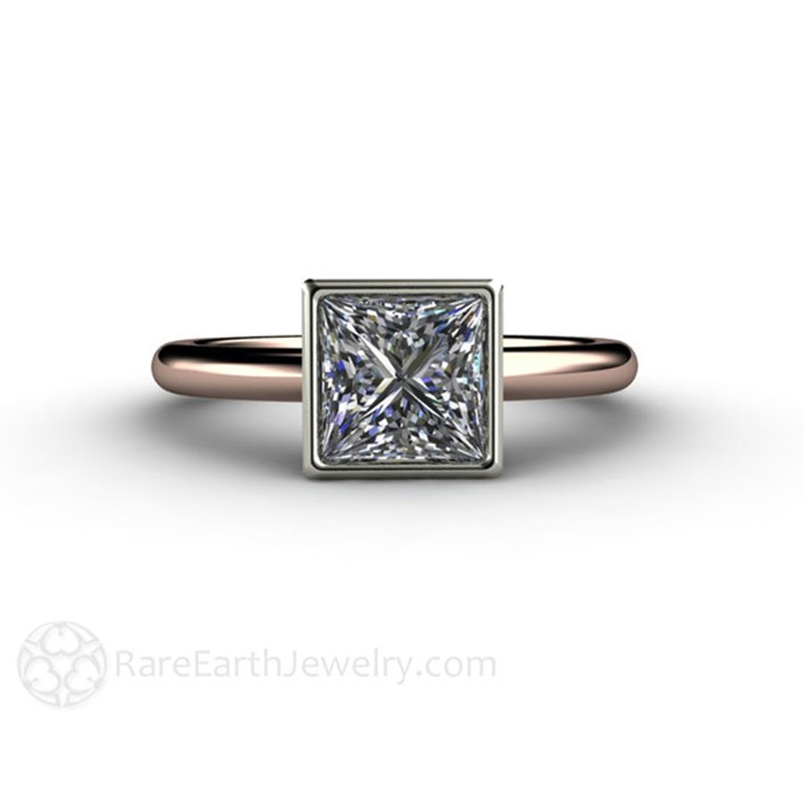 Bezel Set Solitaire Engagement Ring Princess Cut Forever One - Etsy