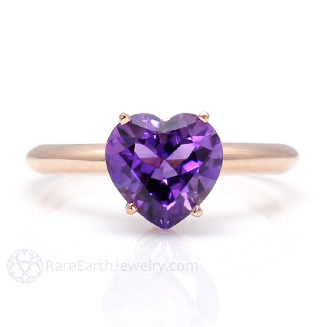 Heart Shaped Amethyst Ring Amethyst Solitaire Ring Rose Gold - Etsy