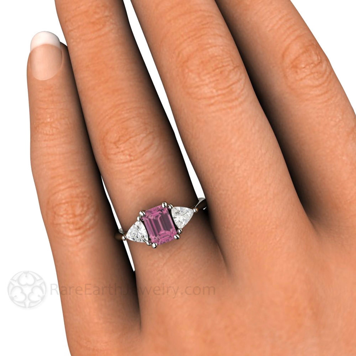 Pink Tourmaline Ring Vintage Tourmaline Engagement Ring Diamond 3 Stone ...