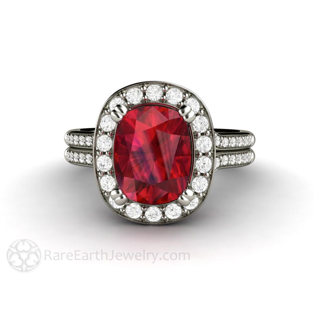 Ruby Engagement Ring Cushion Ruby Ring With Diamond Halo July - Etsy