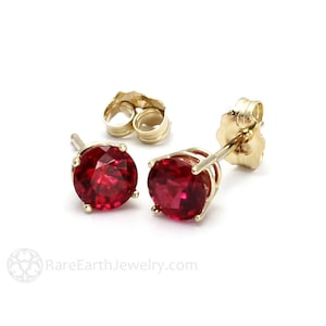 14K Gold Ruby Earrings Ruby Stud Earrings Red Gemstone Studs Ruby Post Earrings July Birthstone ...