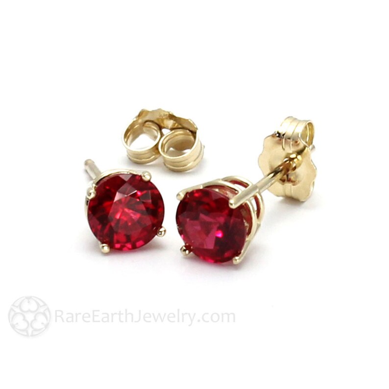 14K Gold Ruby Earrings Ruby Stud Earrings Red Gemstone Studs Ruby Post ...