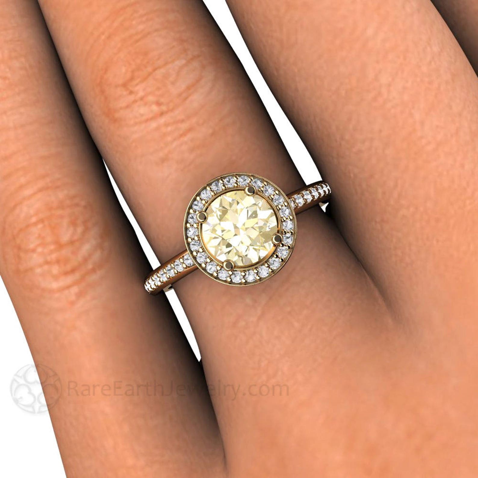 14K Lemon Quartz Ring Diamond Halo Engagement Ring Lemon | Etsy