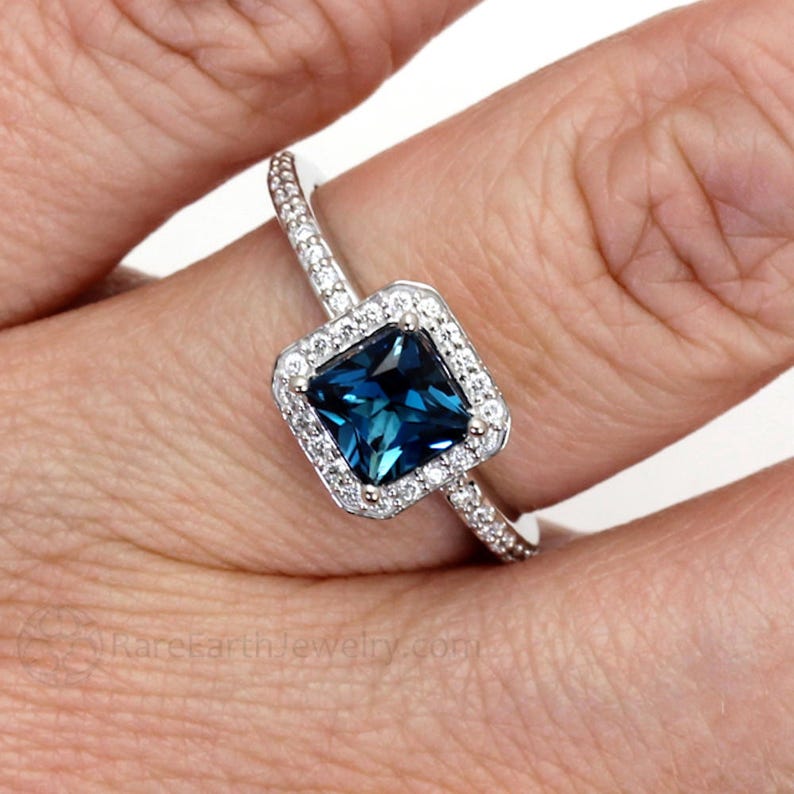 London Blue Topaz Ring Topaz Engagement Ring Princess Diamond | Etsy