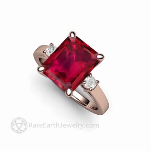 Ruby Engagement Ring Emerald Cut 3 Stone Ruby Ring With - Etsy